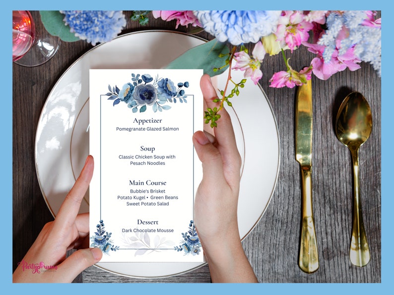Printable Editable | DIY Beautiful Blue Floral Watercolor Pesach ...
