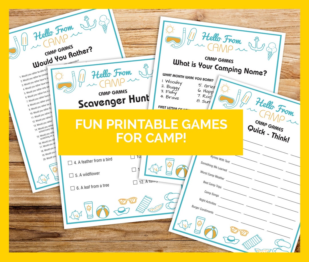 FUN PRINTABLE Summer Camp Games Bundle, Sleep Away Overnight Camp Games ...