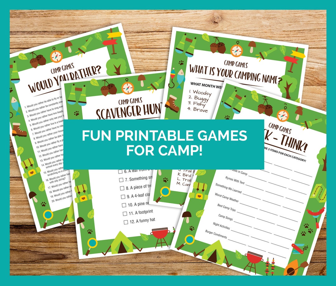 FUN PRINTABLE Summer Camp Games Bundle, Sleep Away Overnight Camp Games ...