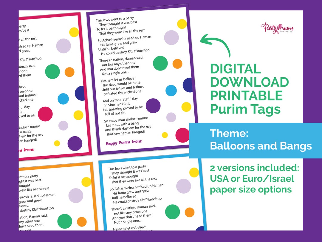 Printable Download Purim Label With Original Themed Poem, Purim Gift ...