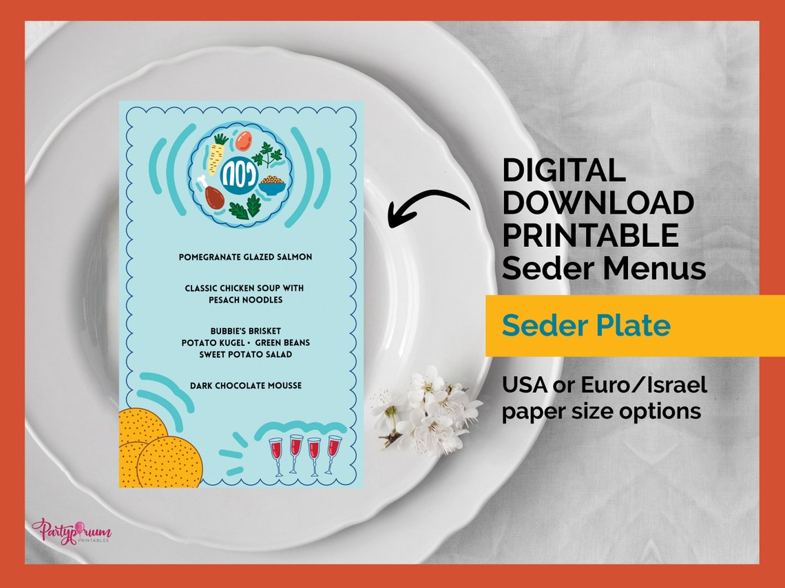 Printable | Editable | DIY Fabulous Seder Plate Passover Menu, Seder ...