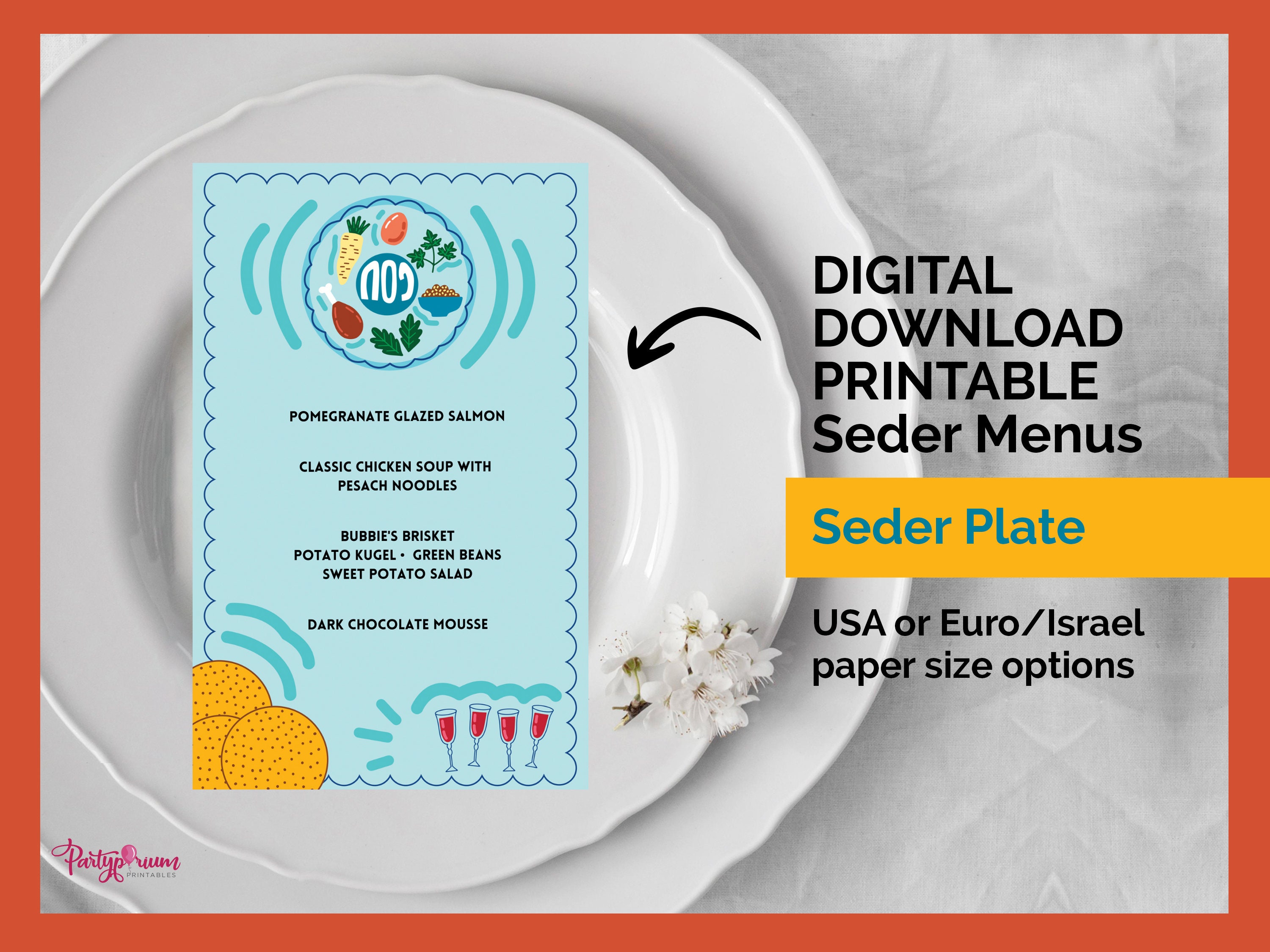 Printable | Editable | DIY Fabulous Seder Plate Passover Menu, Seder ...