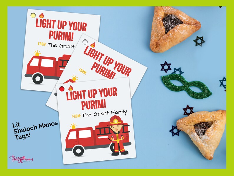 Printable DIY Firefighter Theme Mishloach Manot Tags, Purim Gift, Purim ...