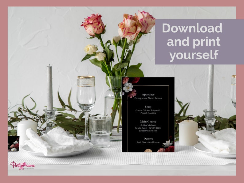 Printable, Editable | DIY Stunning Dark Floral Marble Pesach Passover ...