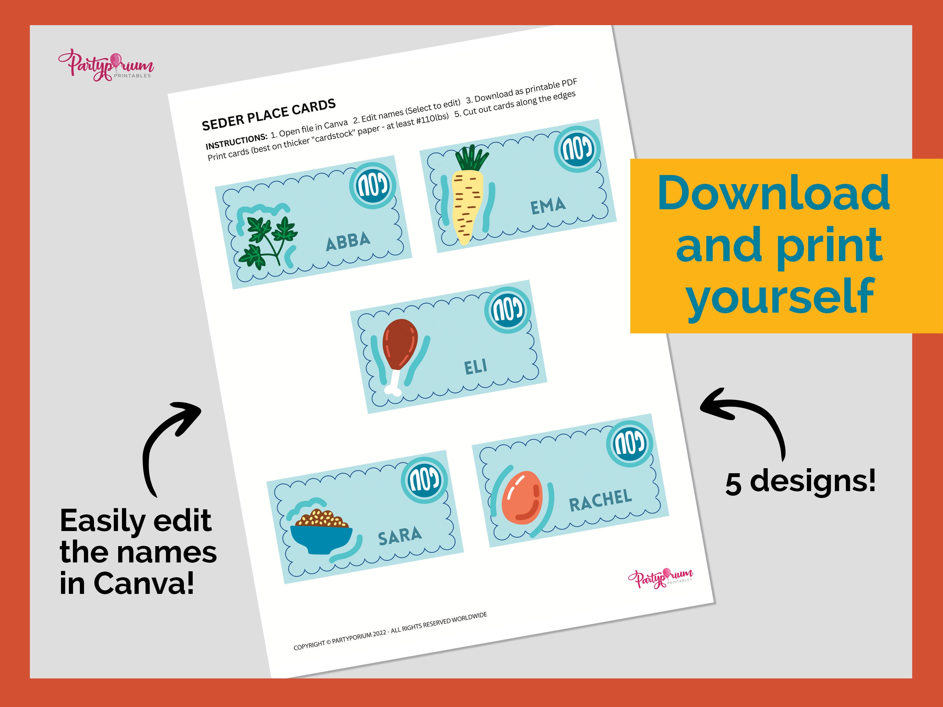 Printable Editable | DIY Fabulous Seder Plate Place Cards, Passover ...