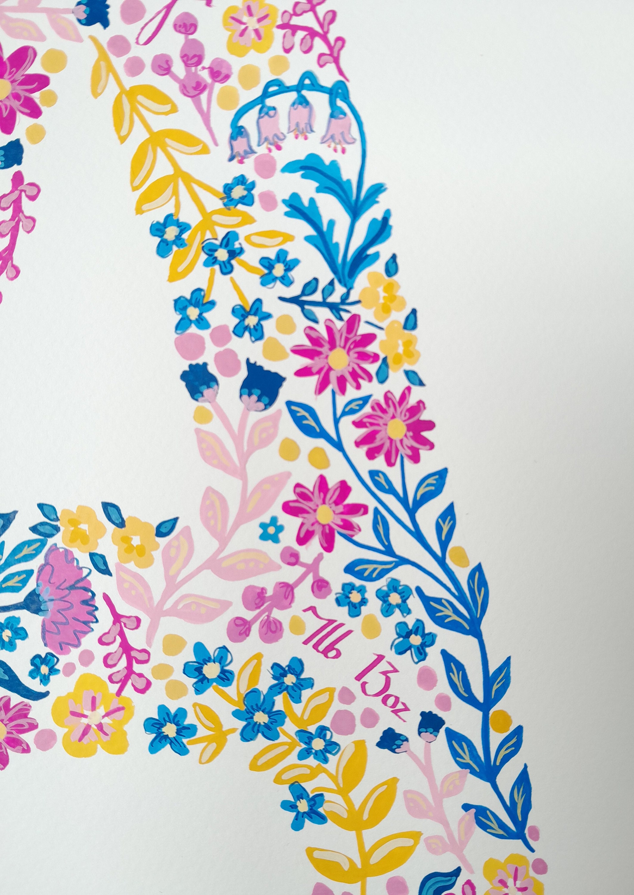 Floral Painted Letter A3 Size Personalised Made to Order - Etsy