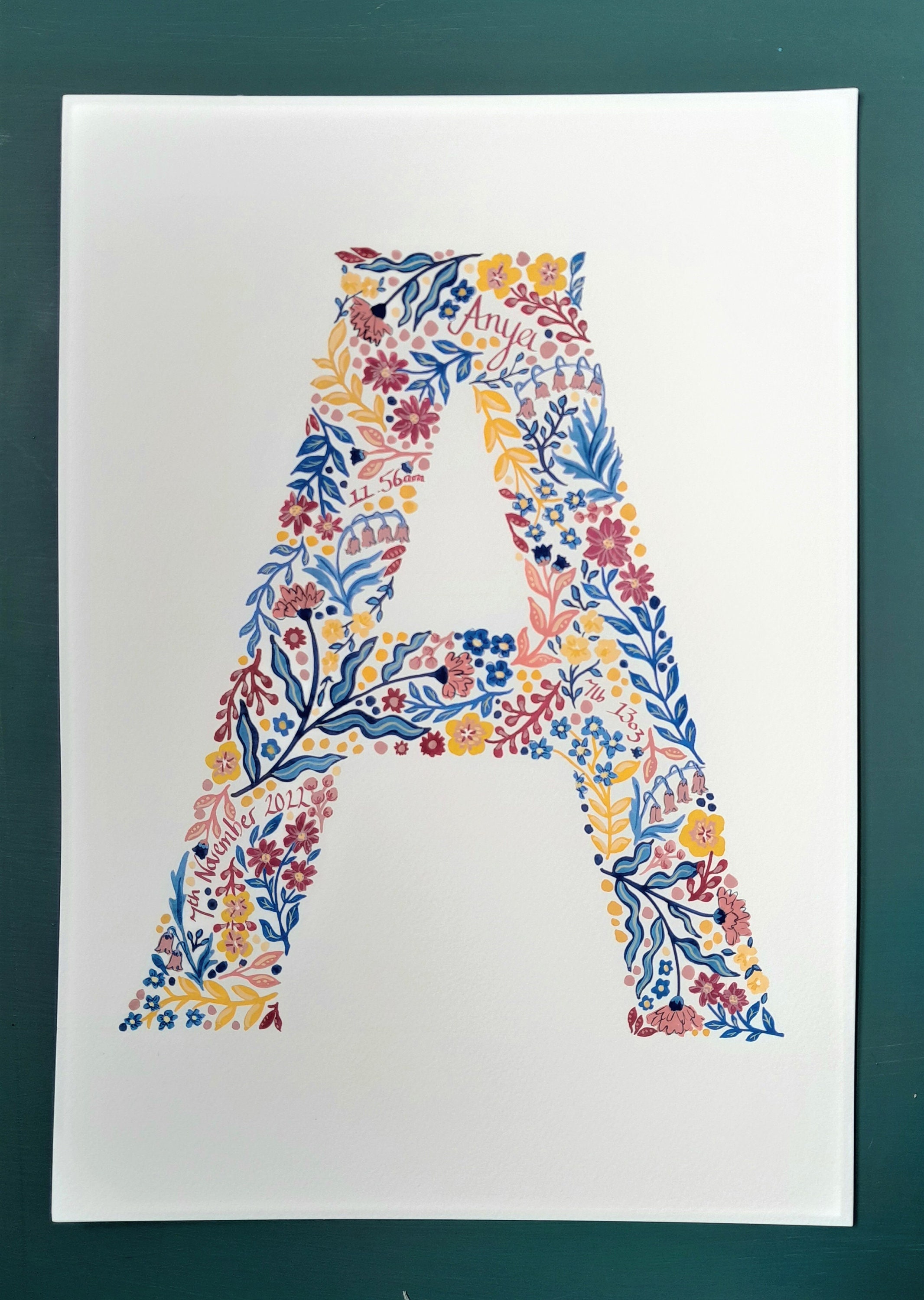 Floral Painted Letter - A3 Size - Personalised - Made to Order - Etsy
