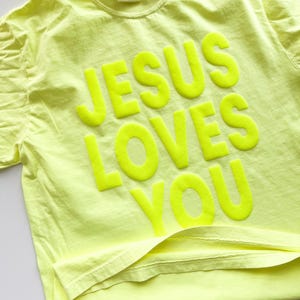 Comfort Colors NEON YELLOW Puff Jesus Loves You T-shirt - Etsy