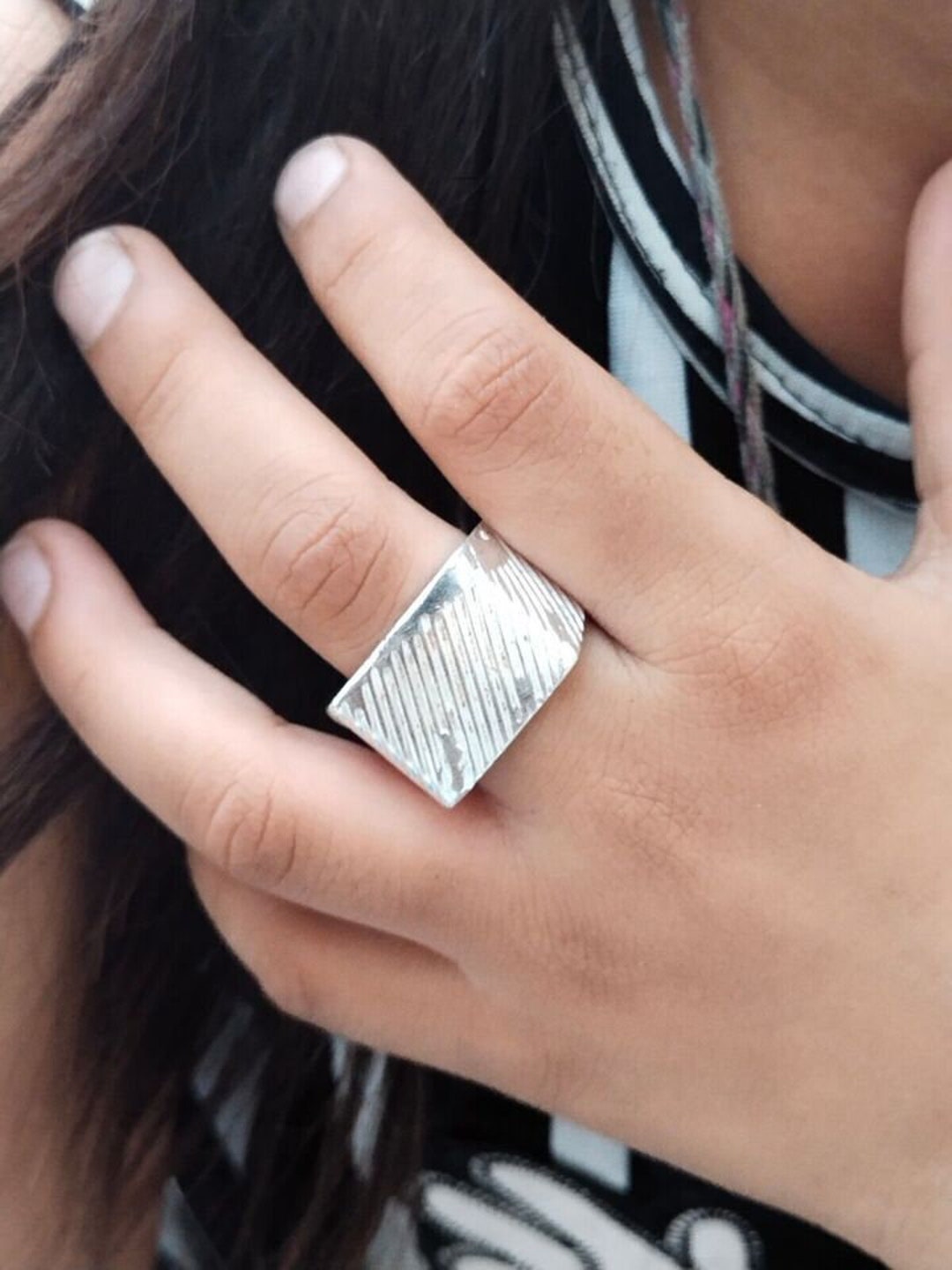 Silver Square Band Ring Geometric Cube Ring 925 Sterling Silver Square ...