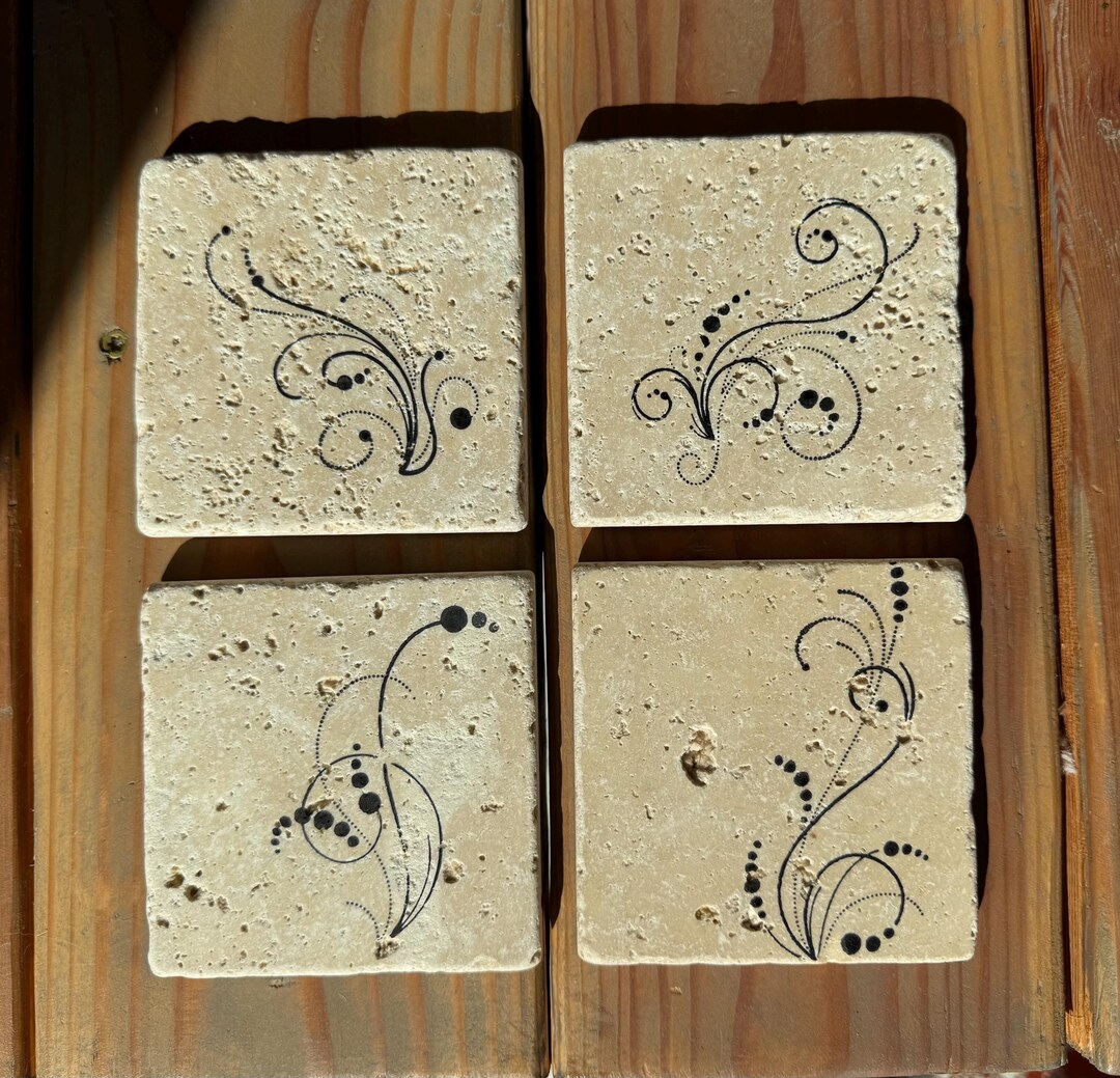 Stone Coasters With Decorative Design - Etsy