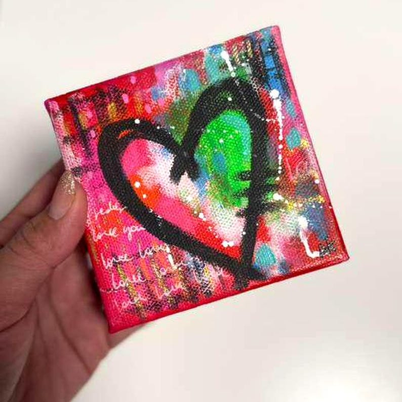 Hand-painted Heart Canvas – Colorful Acrylic Love Art (4x4 In) - Etsy