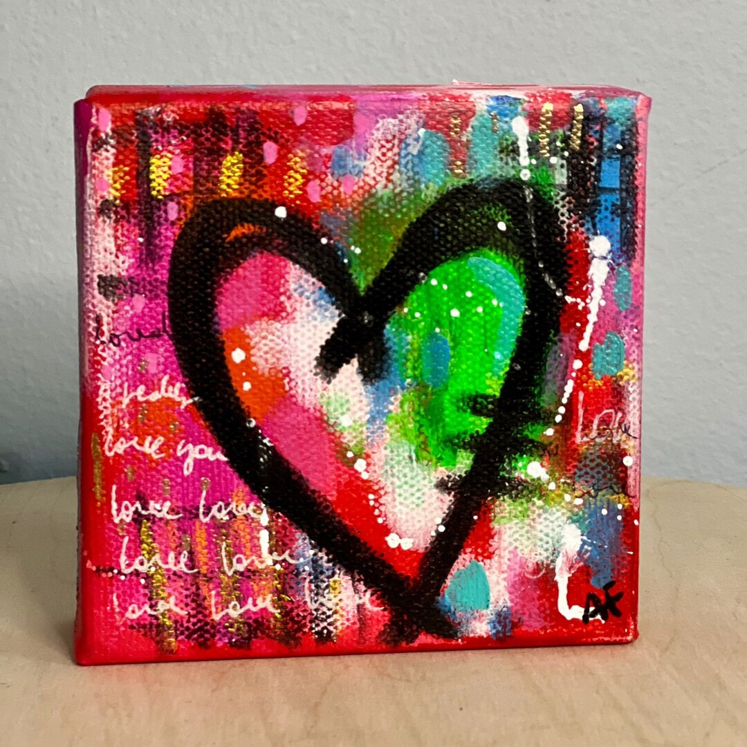 Hand-painted Heart Canvas – Colorful Acrylic Love Art (4x4 In) - Etsy