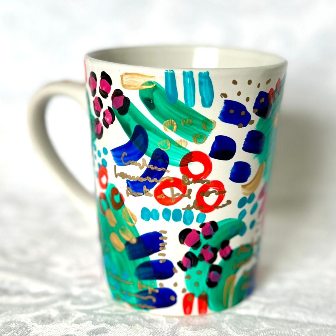 14oz Colorful Abstract Hand Painted Coffee Tea Mug, Colorful Coffee Tea ...