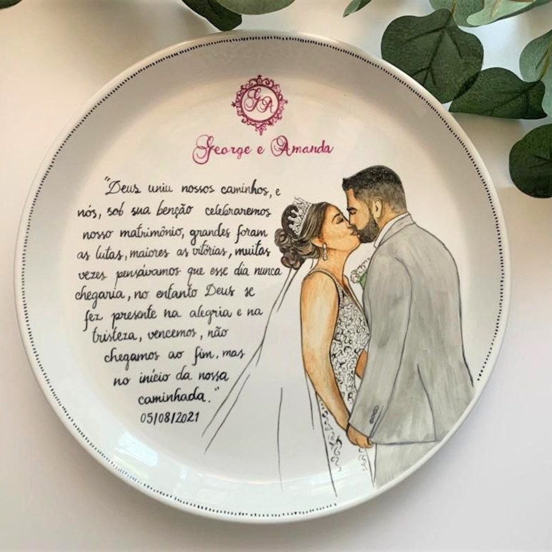 Hand-painted Wedding Gift Plate, Wedding Anniversary, Portraits ...