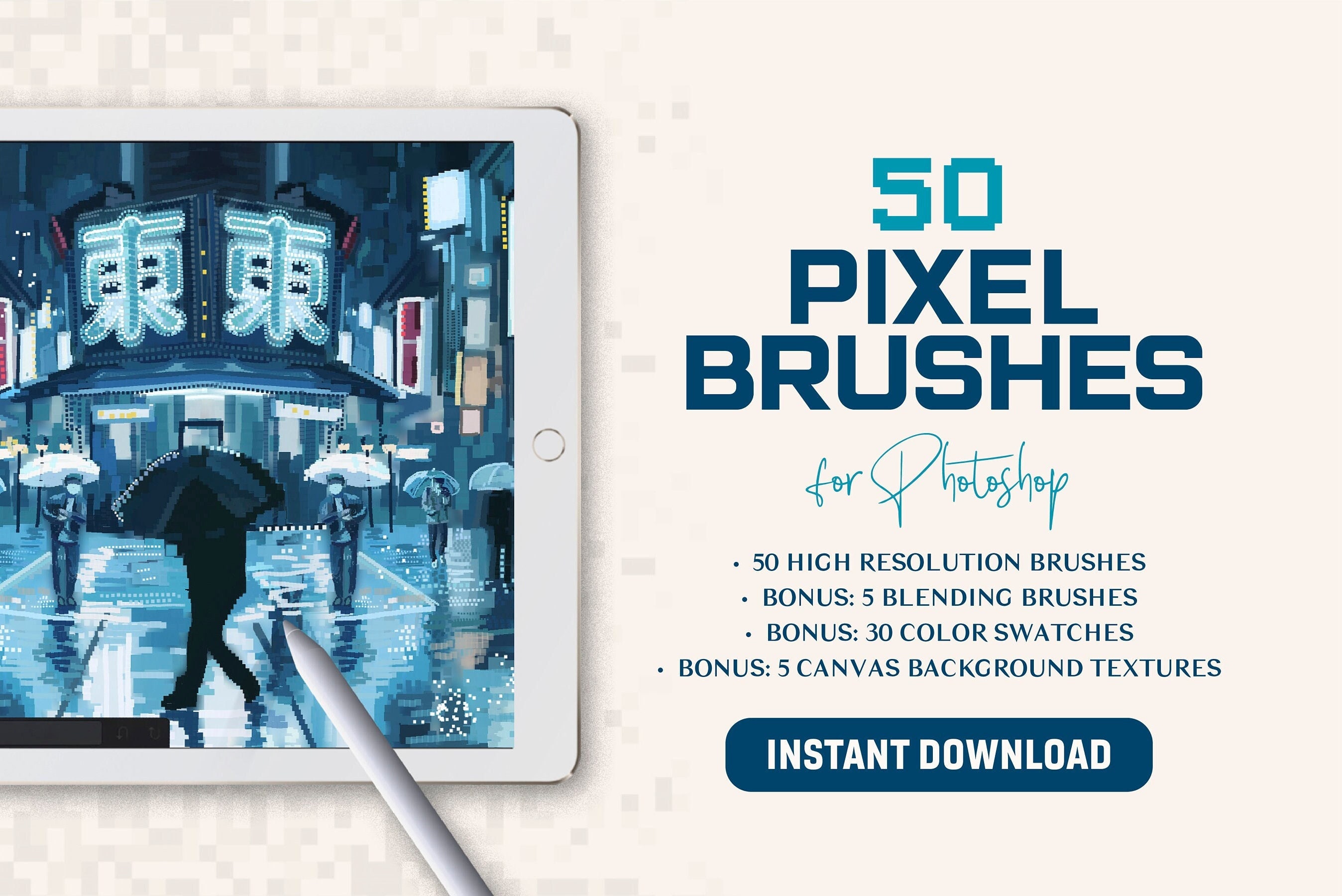 50 Pixel Photoshop Brushes Photoshop Pixel Brushset - Etsy