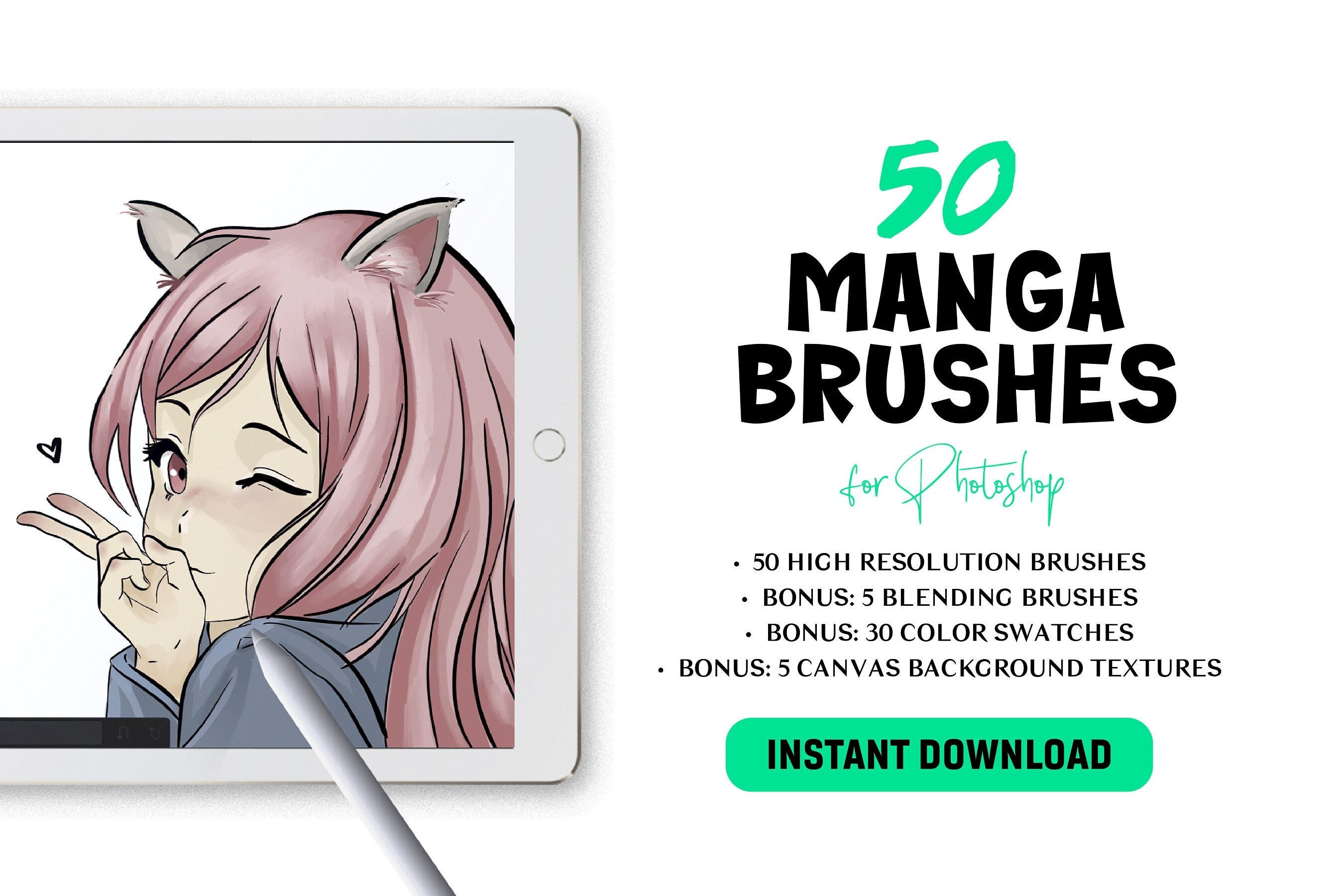 50 Photoshop Manga Brush Bundle Dotwork, Shading, Linework & Copic ...