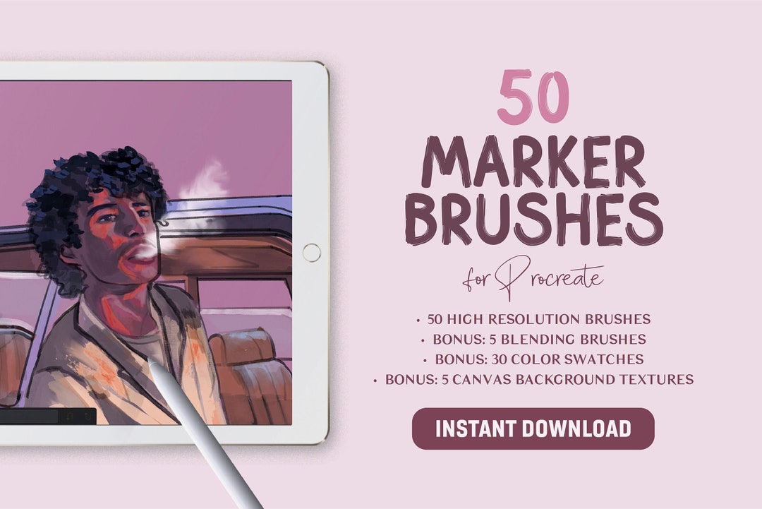 50 Marker Brushes Procreate Copic Markers, Alcohol Markers, Dry Marker ...