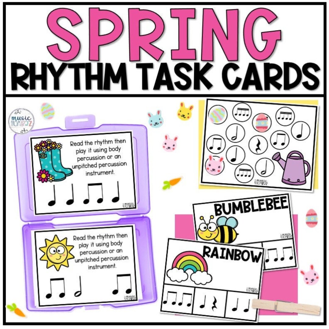 Spring Music Activities - Music Task Cards - Rhythm Worksheet ...
