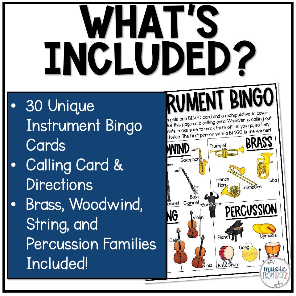 Musical Instrument Families of the Orchestra - Bingo Game - Elementary ...