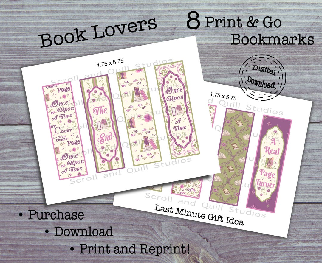 8 Printable Bookmarks for Book Lovers Digital Download - Etsy