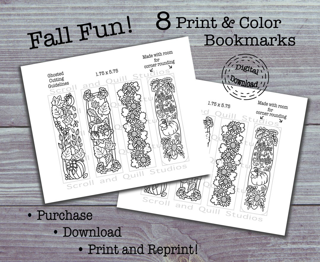 8 Print and Color Fall Pumpkin Bookmarks - Etsy