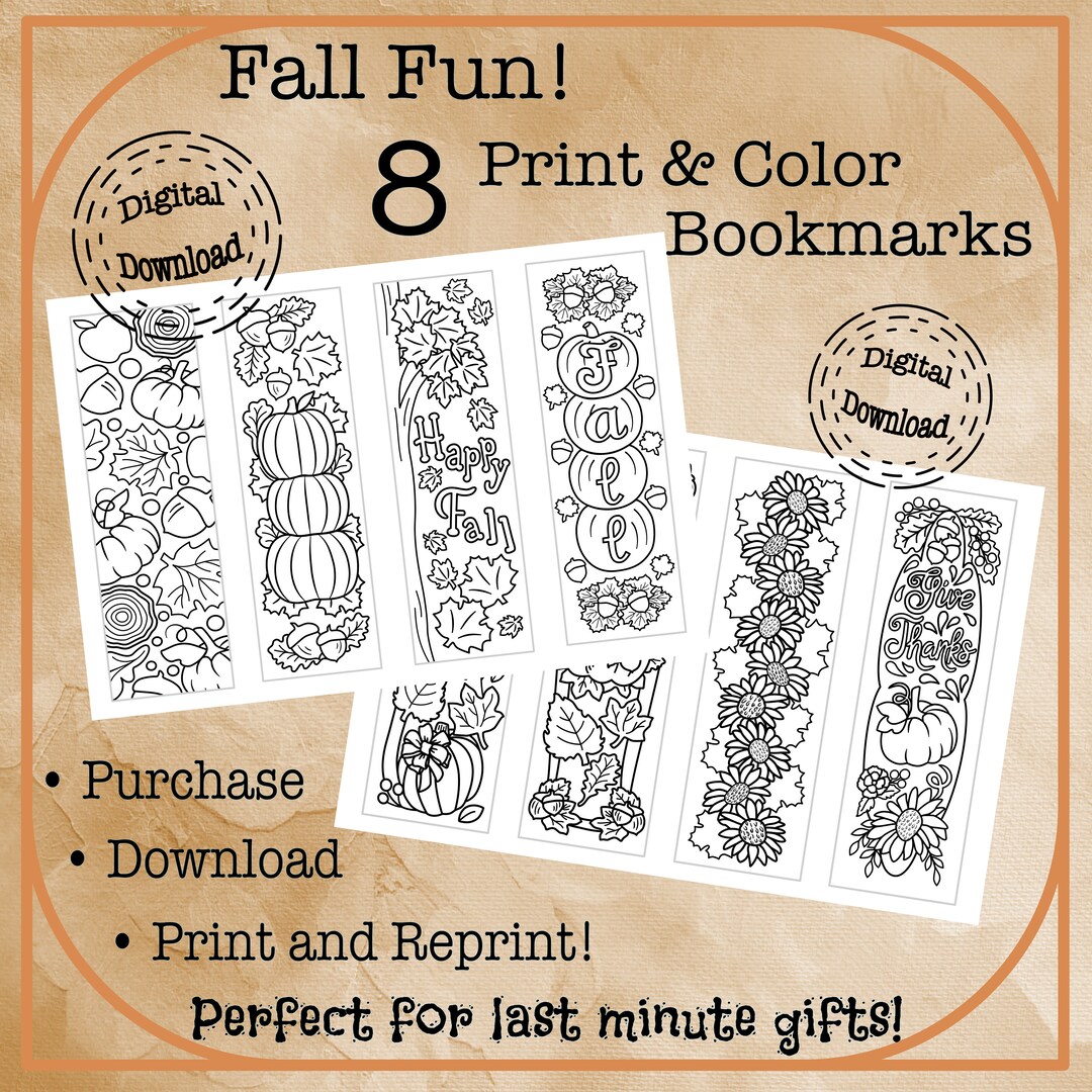 8 Print and Color Fall Bookmarks - Etsy