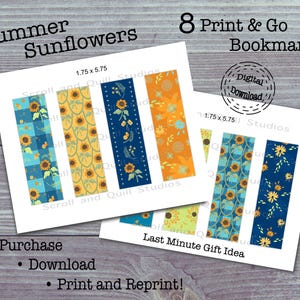 8 Summer Sunflower Printable Bookmarks Digital Download - Etsy