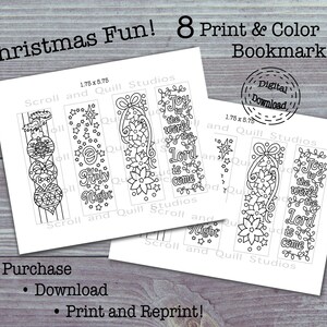 8 Print and Color Christmas Bookmarks - Etsy