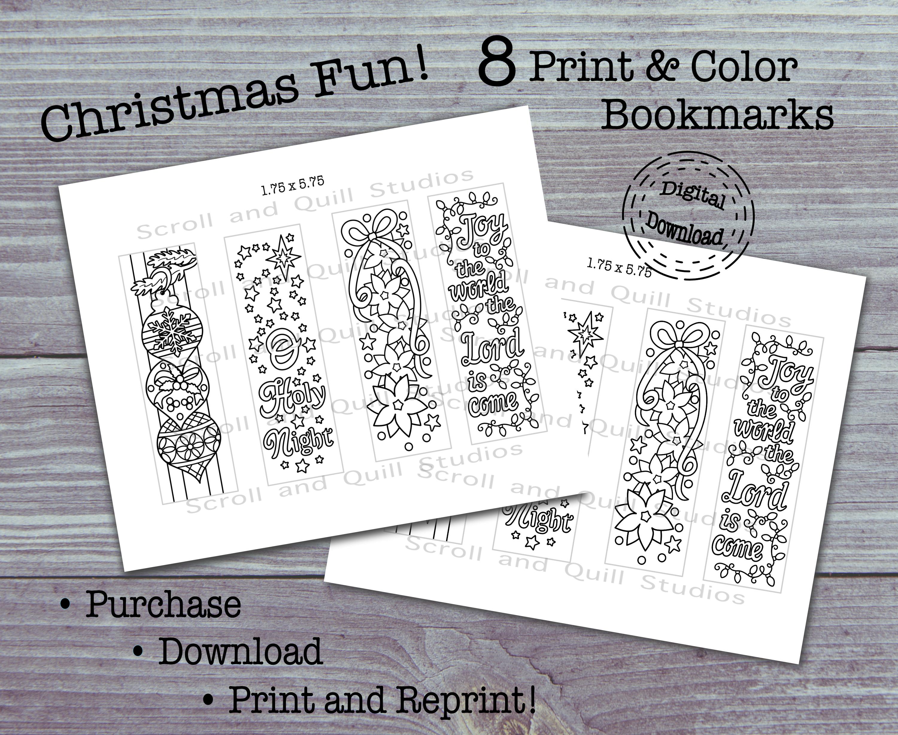 8 Print and Color Christmas Bookmarks - Etsy