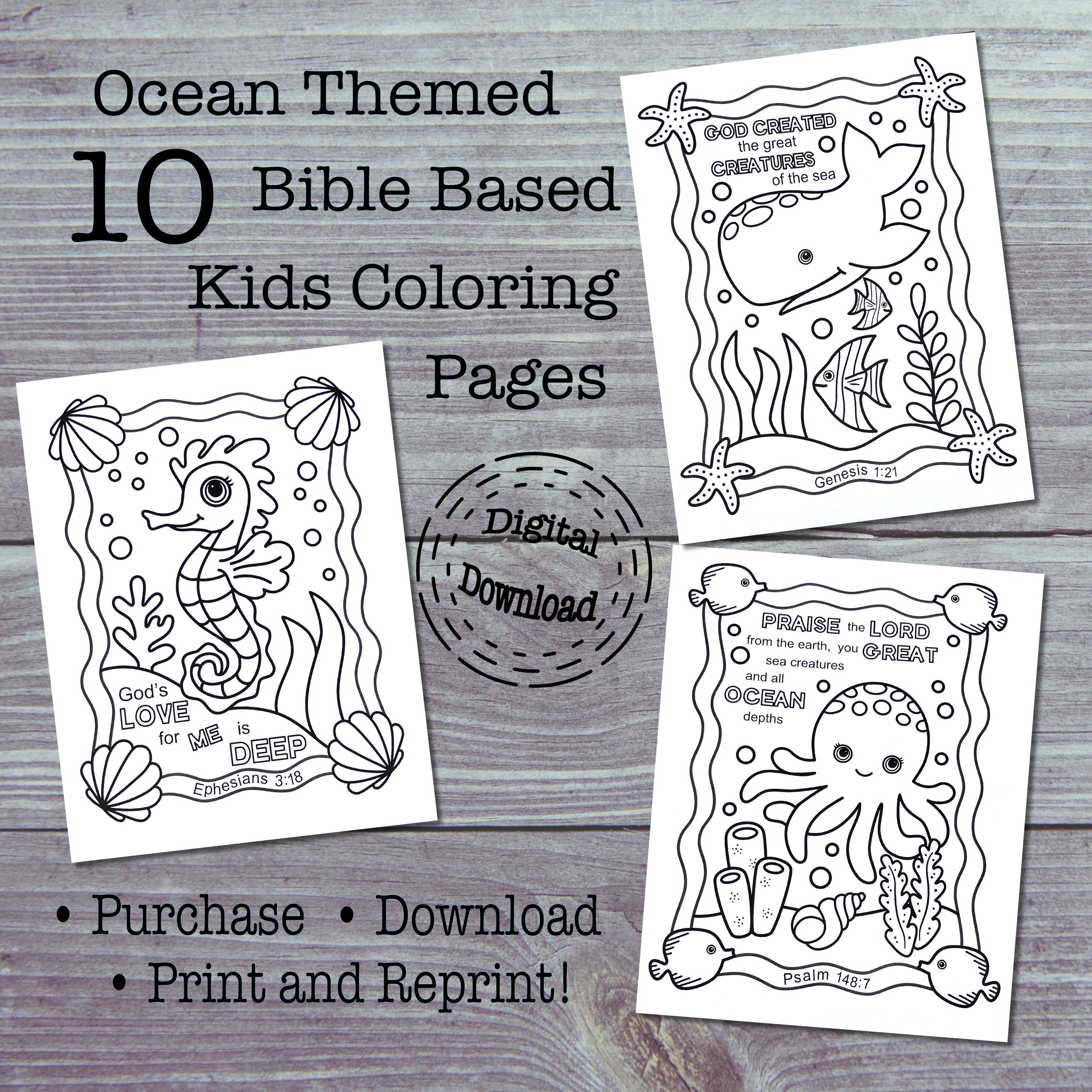 10 Ocean Themed Bible Based Kids Coloring Pages - Etsy