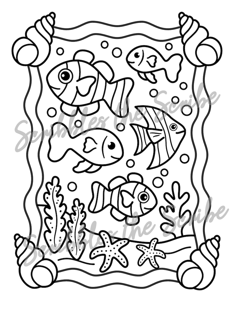 10 Ocean Themed Kids Coloring Pages - Etsy