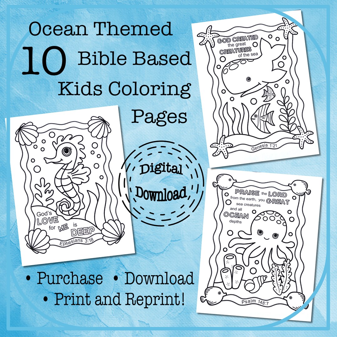 10 Ocean Themed Bible Based Kids Coloring Pages - Etsy