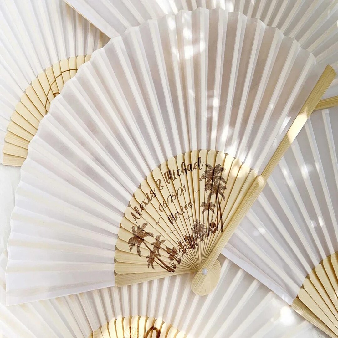 Engraved Silk Hand Fans,personalized Bamboo Silk Fans,monogram Wedding ...