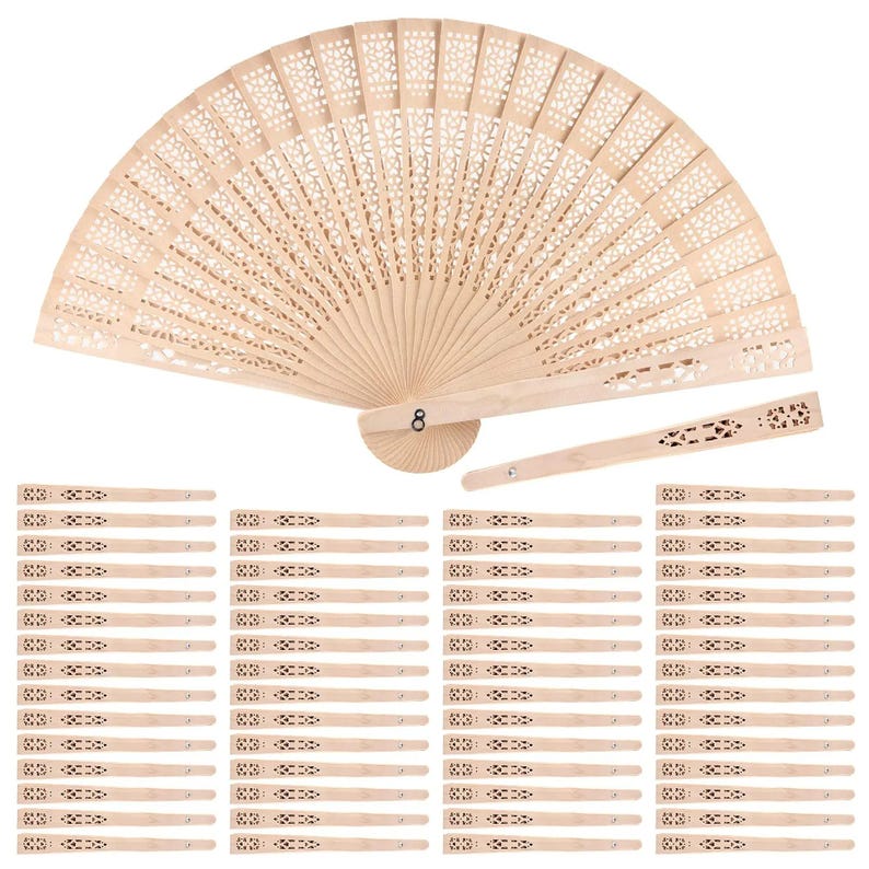 Rustic Hand Fan for Wedding, Engraved Sandalwood, Personalized Wooden ...
