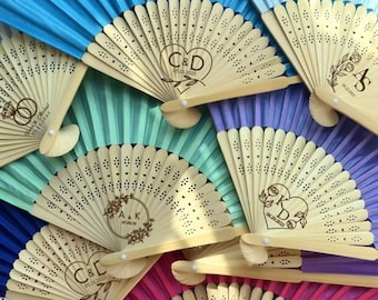 Engraved Silk Hand Fans,personalized Bamboo Silk Fans,monogram Wedding ...