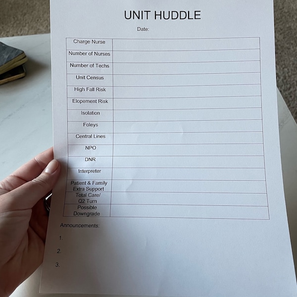 Nurse Huddle Template - Etsy