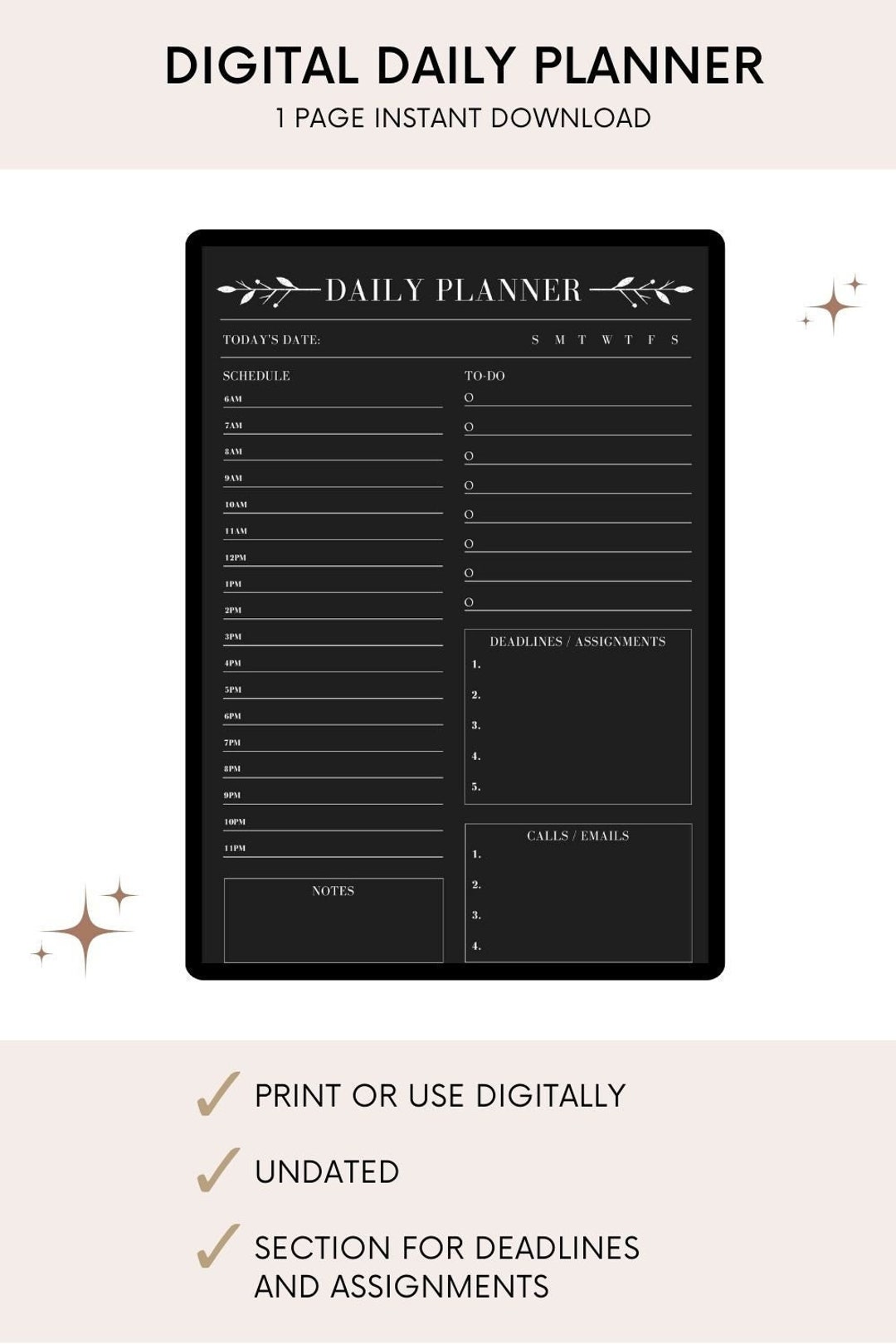 2023 Undated Digital Daily Planner, Hourly Planner, Goodnotes Planner ...