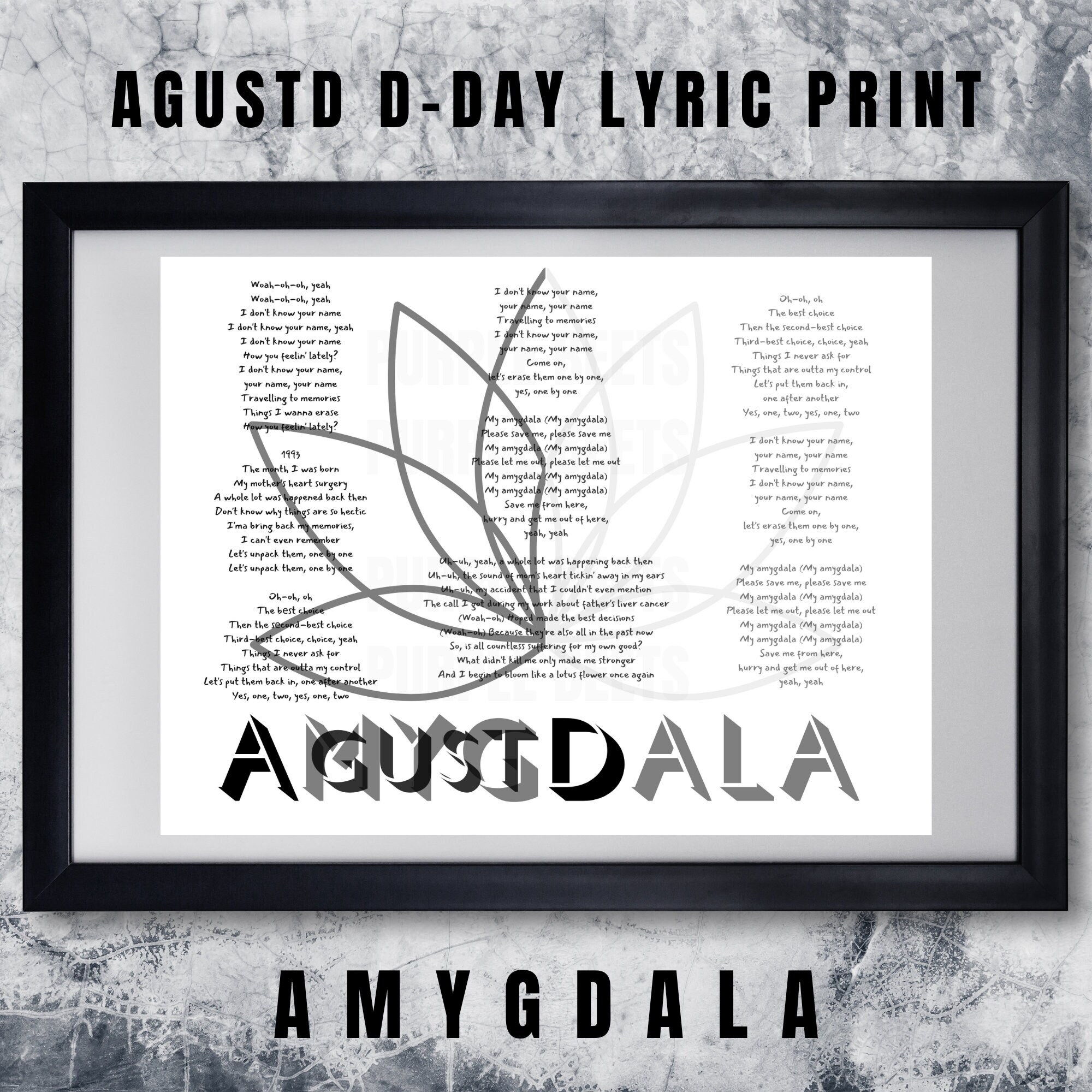 Agustd Amygdala D-day Min Yoongi Suga BTS Print BTS Poster Bts Prints Bts Merch Kpop Lyrics ...