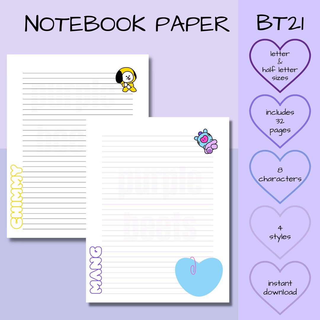BT21 Notebook Paper BT21 Prints BTS Paper BTS Gift - Etsy