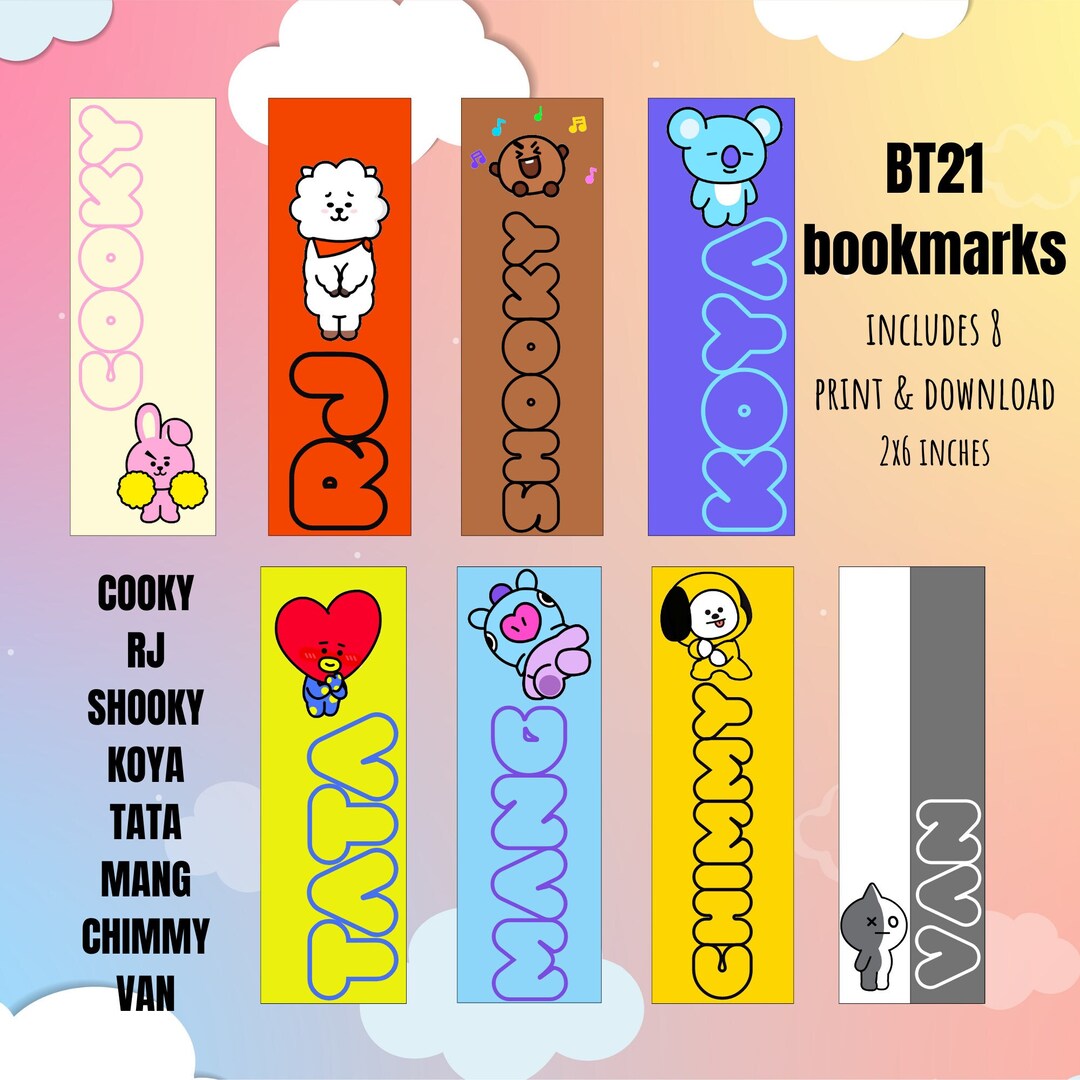 BTS Bookmarks BT21 Characters Printable Bookmarks Cute - Etsy