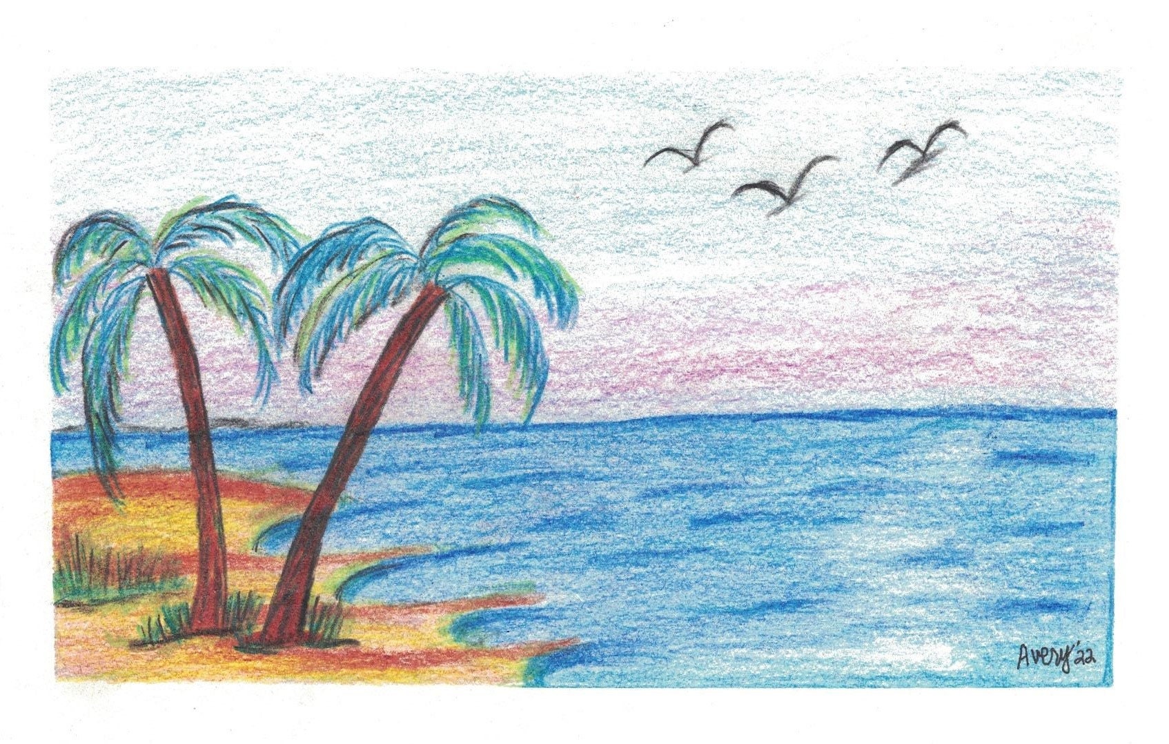 Tropical Beach Pencil Drawing