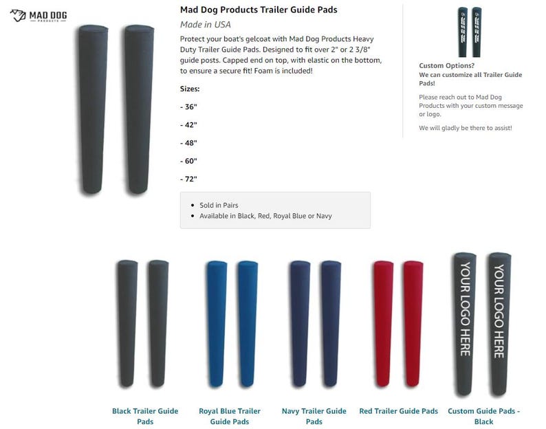 Personalized Boat Trailer Guide Pole Covers (with Foam) Made in USA ...