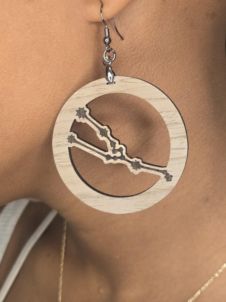 Taurus Star Sign - Zodiac Constellation Themed Wood Hoop Style Earrings ...