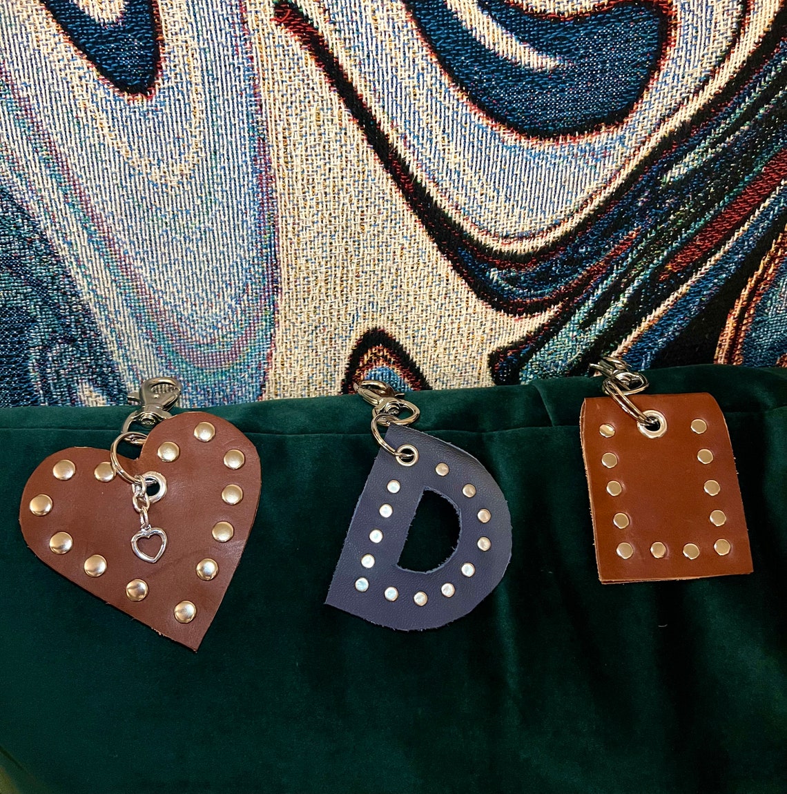 Custom Leather Initial Keychain Riveted Leather Keychain - Etsy