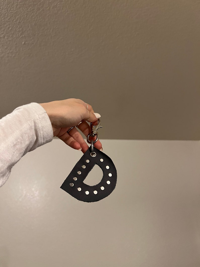 Custom Leather Initial Keychain Riveted Leather Keychain Custom ...