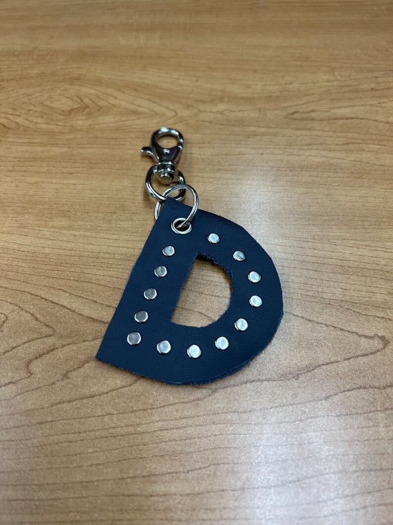 Custom Leather Initial Keychain Riveted Leather Keychain Custom ...