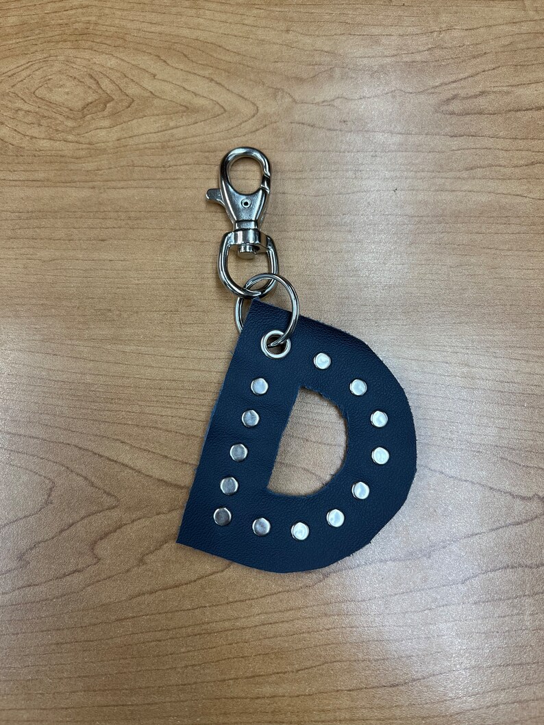 Custom Leather Initial Keychain Riveted Leather Keychain Custom Keychain With Rivets Leather ...