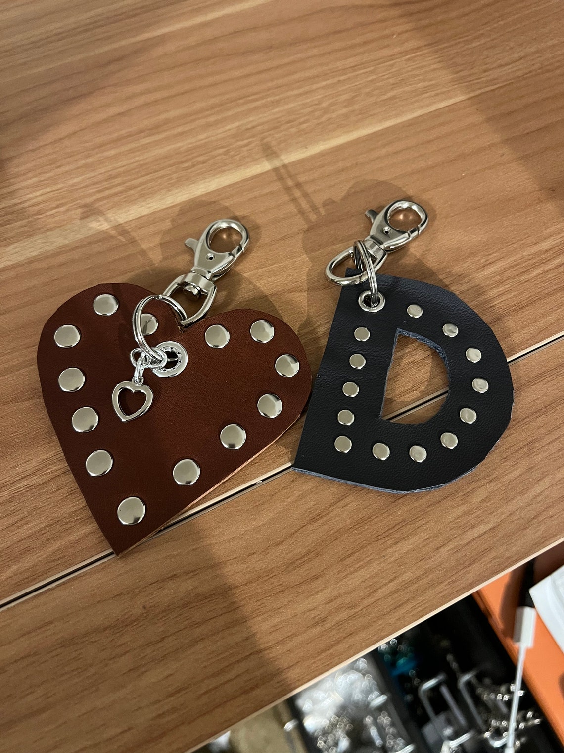 Custom Leather Initial Keychain Riveted Leather Keychain - Etsy