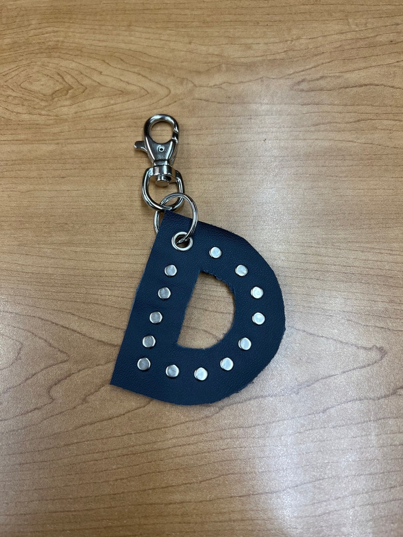 Custom Leather Initial Keychain Riveted Leather Keychain Custom ...