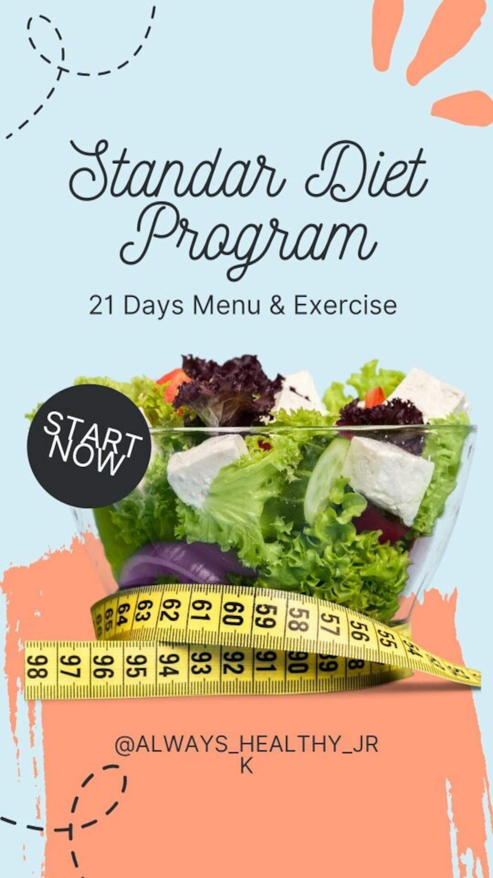 Printable 21 Days Diet Plan With Daily Exercise - Digital Download - Etsy